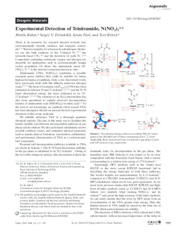 (PDF) Experimental Detection of Trinitramide, N(NO2)3