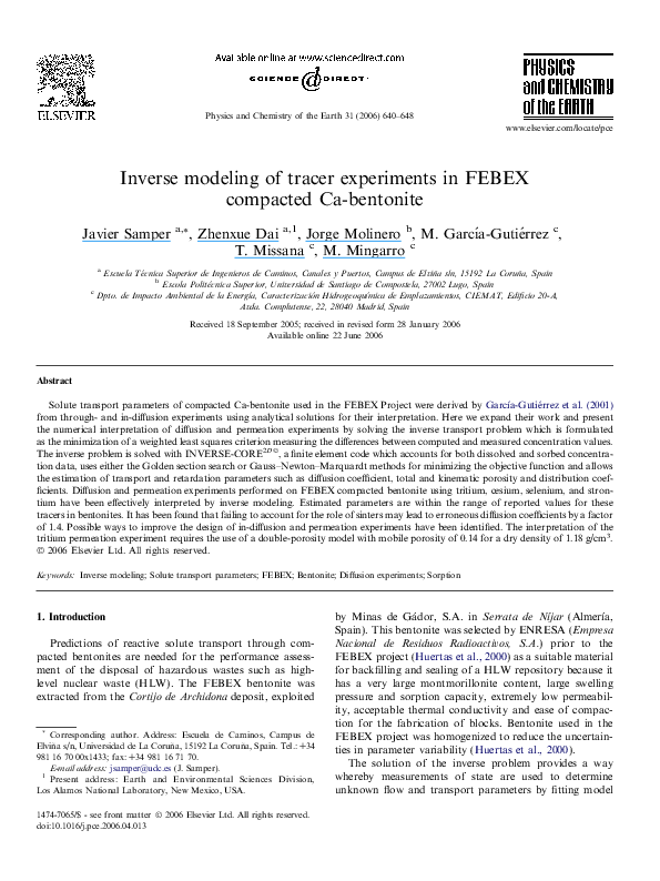 (PDF) Inverse modeling of tracer experiments in FEBEX compacted Ca ...