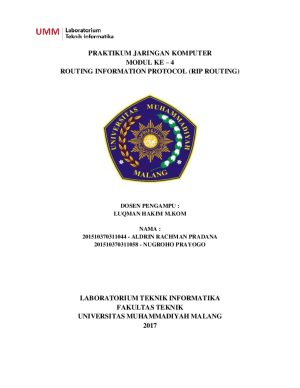 (PDF) PRAKTIKUM JARINGAN KOMPUTER MODUL KE – 4 ROUTING INFORMATION PROTOCOL (RIP ROUTING