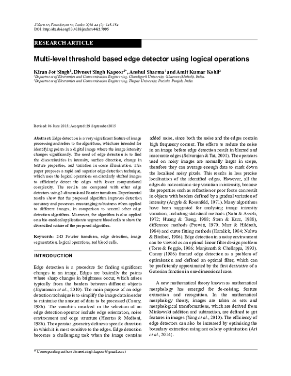 (PDF) Multi-level threshold based edge detector using logical operations