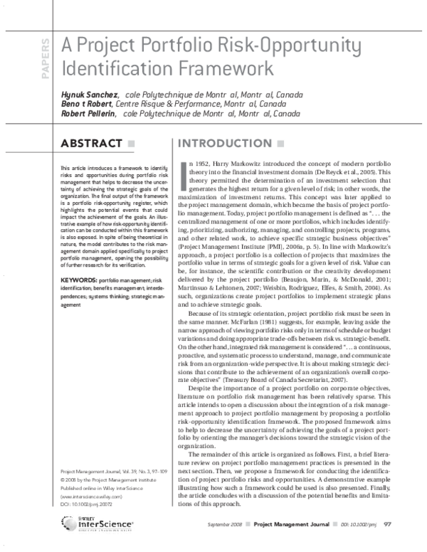 Pdf Project Portfolio Risk