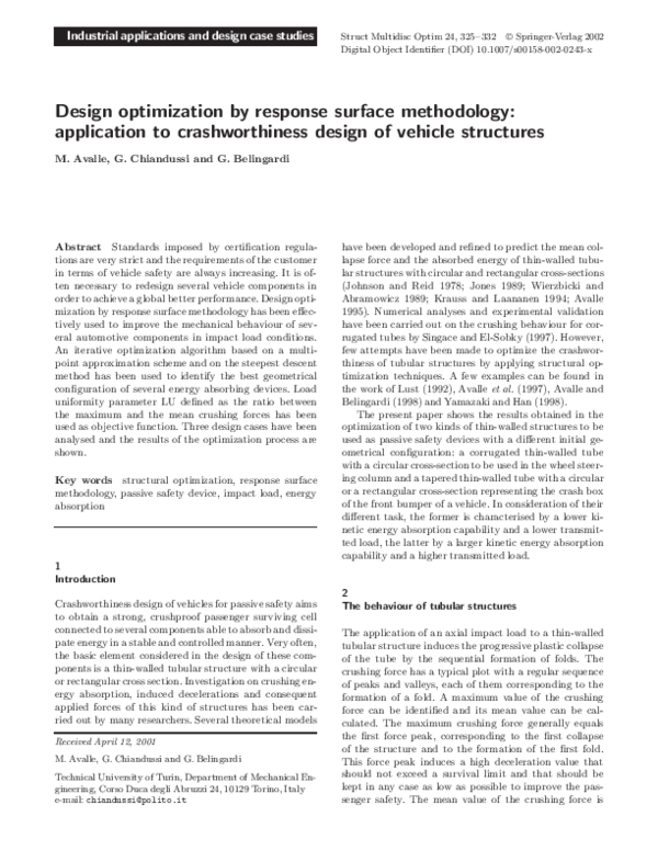 (PDF) Design optimization by response surface methodology: application to crashworthiness design ...