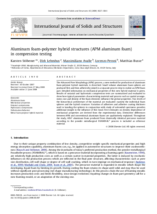 (PDF) Aluminum foam-polymer hybrid structures (APM aluminum foam) in ...