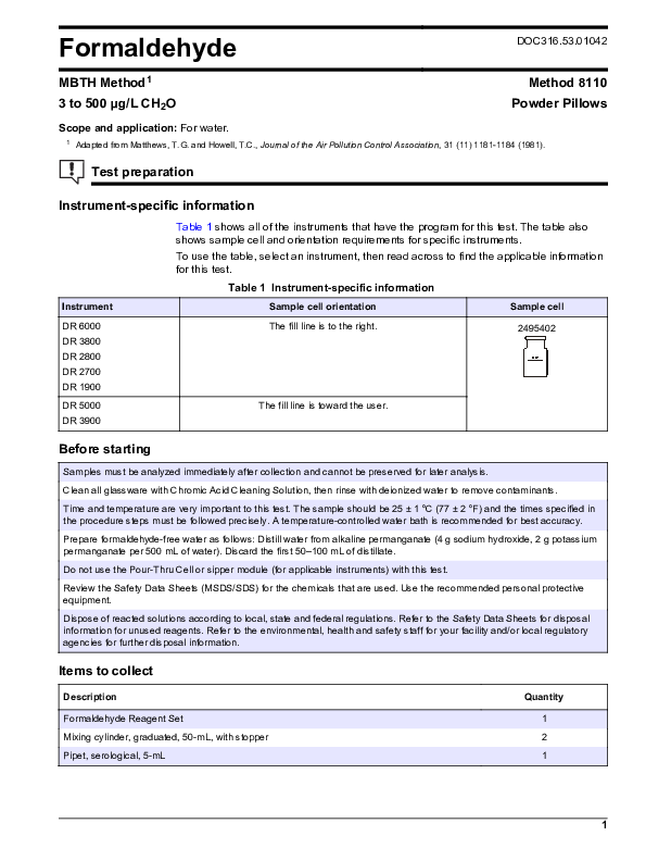 (PDF) MBTH Method 1 Method 8110 3 to 500 µg/L CH 2 O Powder Pillows ...