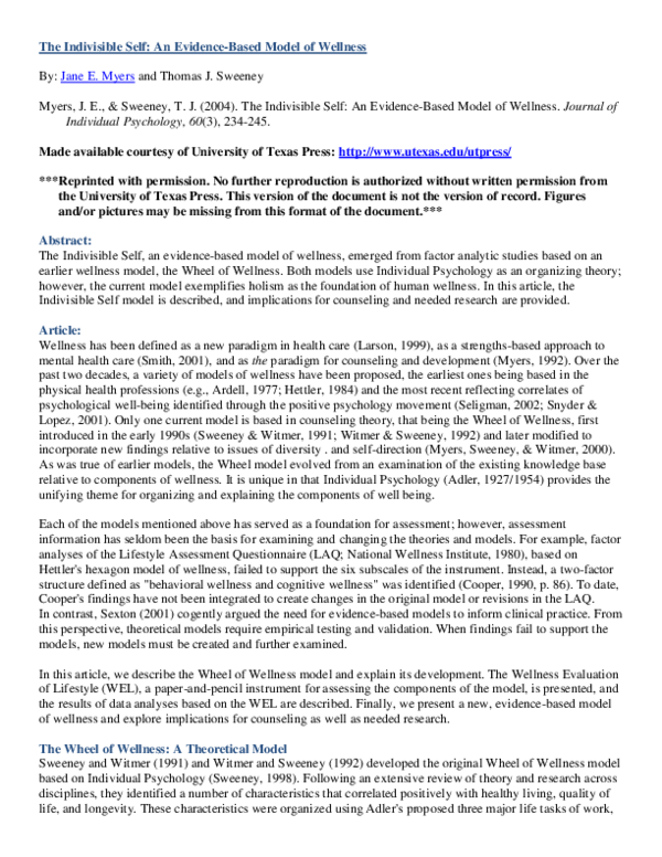 (PDF) The Indivisible Self: An Evidence-Based Model of Wellness