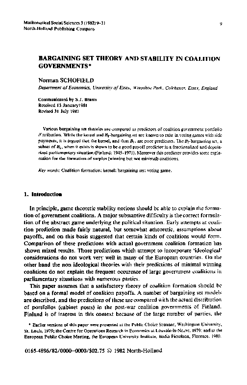(PDF) Bargaining set theory and stability in coalition governments