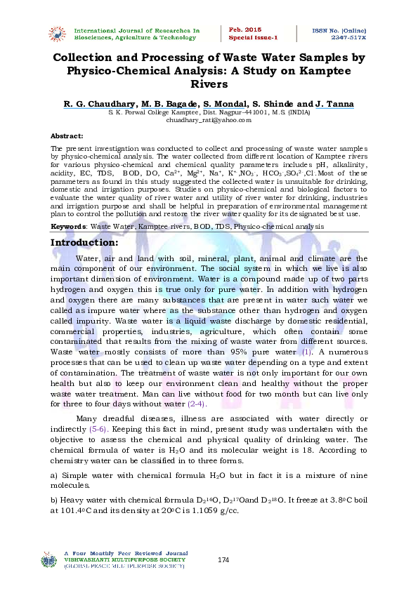 (PDF) Collection and Processing of Waste Water Samples by Physico ...