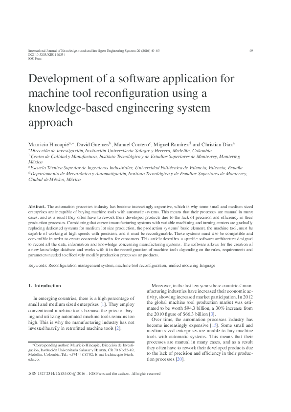 (PDF) Development of a software application for machine tool reconfiguration using a knowledge ...