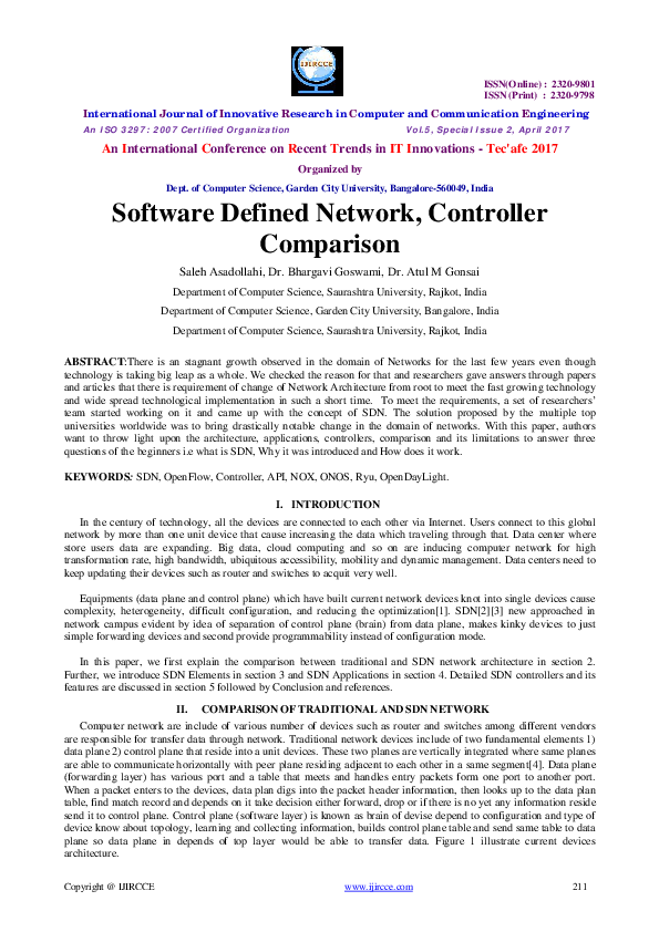 (PDF) Software Defined Network, Controller Comparison