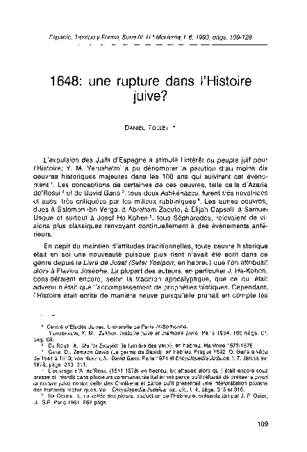 (PDF) 1648 : une rupture dans l'Histoire juive? | Daniel Tollet ...
