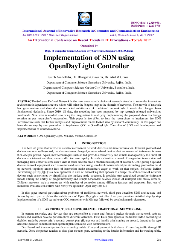 Pdf Implementation Of Sdn Using Opendaylight Controller