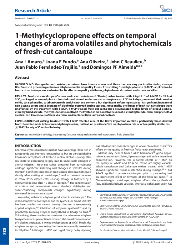 (PDF) 1-Methylcyclopropene effects on temporal changes of aroma volatiles and phytochemicals of ...