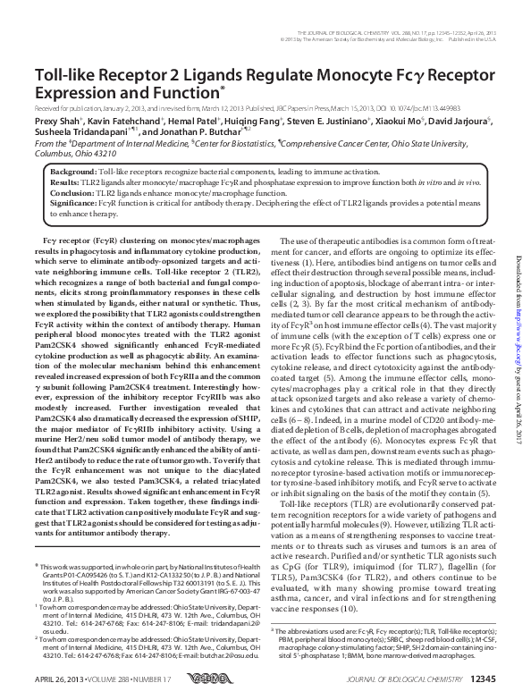 (PDF) Toll-like Receptor 2 Ligands Regulate Monocyte Fc Receptor ...