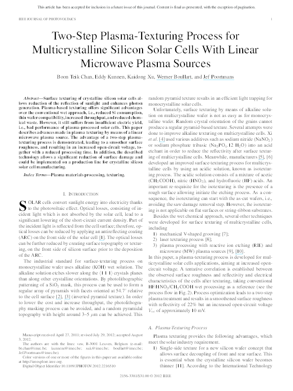 (PDF) Two-Step Plasma-Texturing Process for Multicrystalline Silicon ...