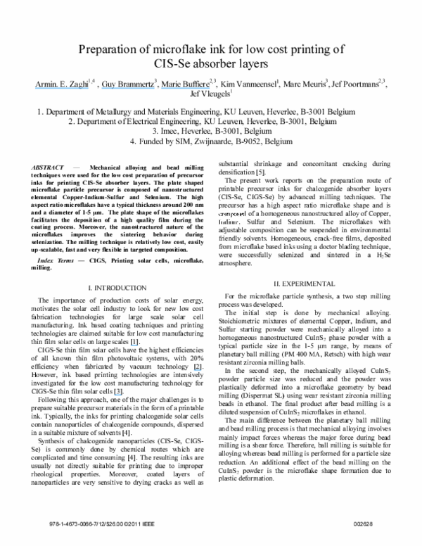 (PDF) Preparation of microflake ink for low cost printing of CIS-Se absorber layers | Jef ...