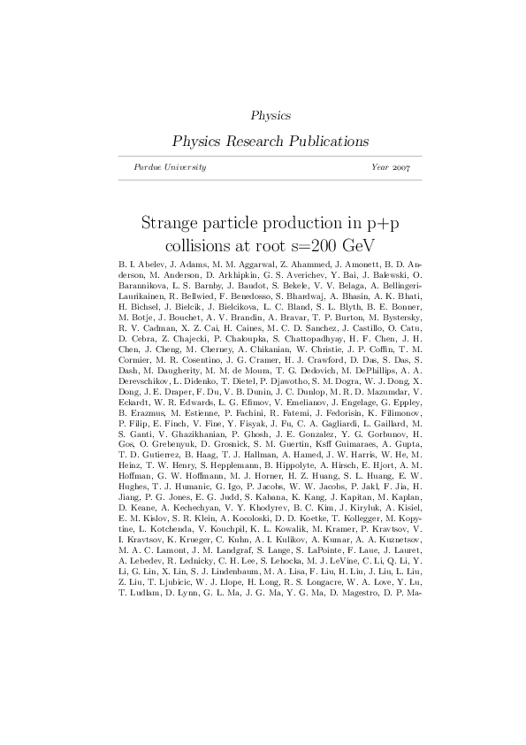 (PDF) Strange particle production in p+p collisions at s=200 GeV