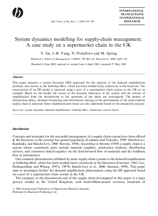 (PDF) System dynamics modelling for supply-chain management: A case ...