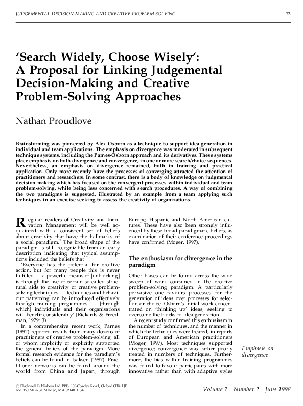 (PDF) Search Widely, Choose Wisely': A Proposal for Linking Judgemental Decision-Making and ...