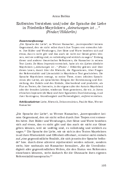 (PDF) Anna Babka: „Entferntes Verstehen und/oder die Sprache der Liebe ...
