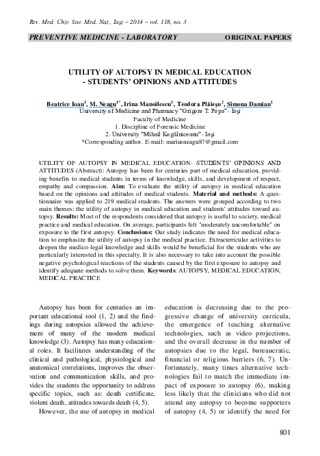 (PDF) Utility of autopsy in medical education--students' opinions and ...