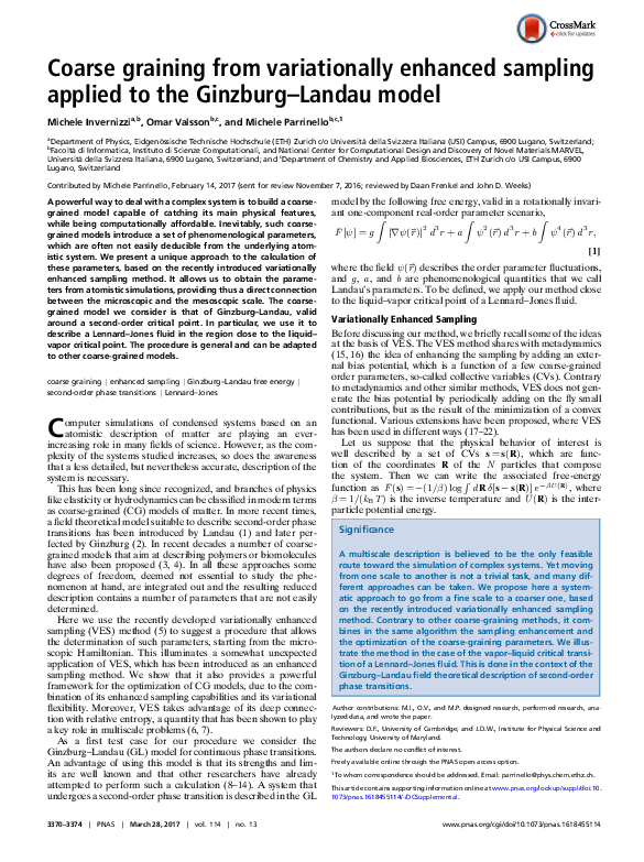 (PDF) Coarse graining from variationally enhanced sampling applied to ...