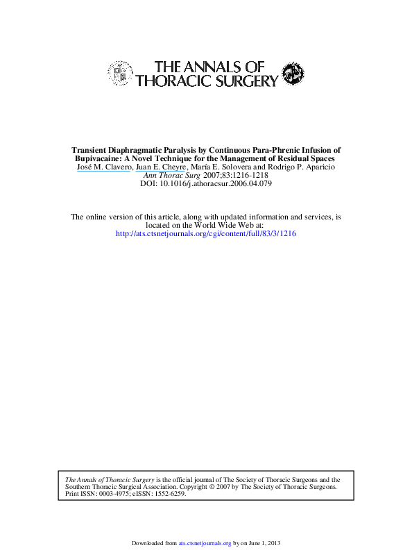(PDF) Transient Diaphragmatic Paralysis by Continuous Para-Phrenic ...