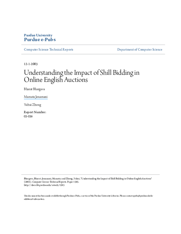 (PDF) Understanding the impact of shill bidding in online English auctions