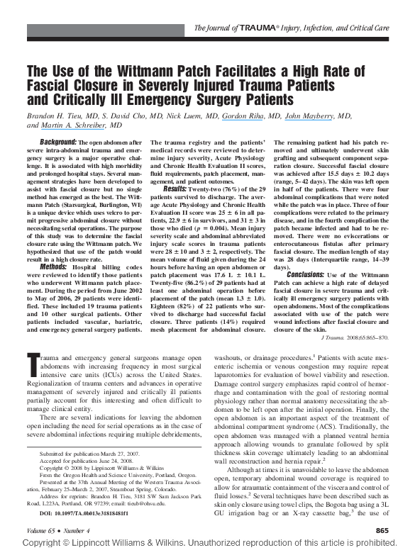 (PDF) The Use of the Wittmann Patch Facilitates a High Rate of Fascial ...