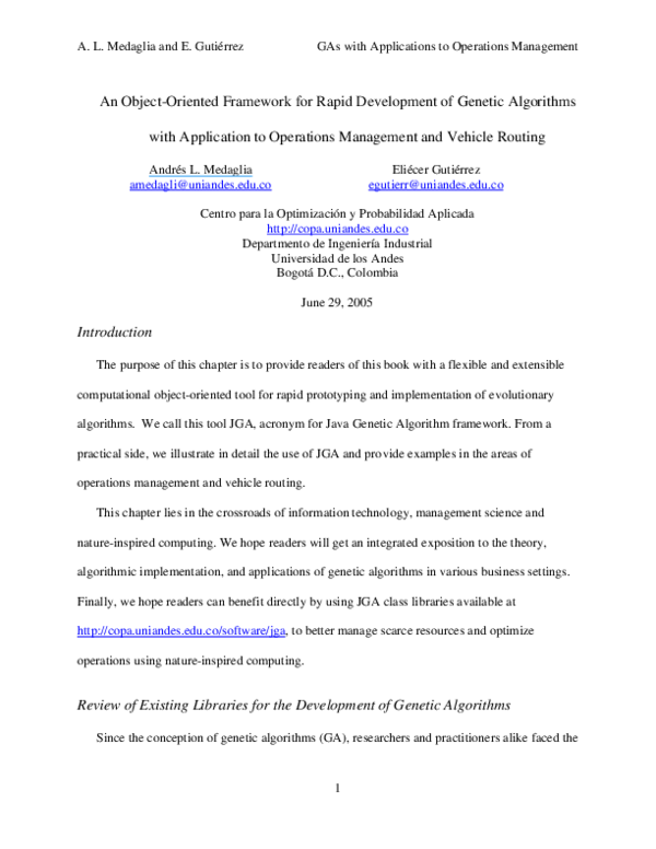 Pdf An Object Oriented Framework For Rapid Development Of Genetic Algorithms With Application