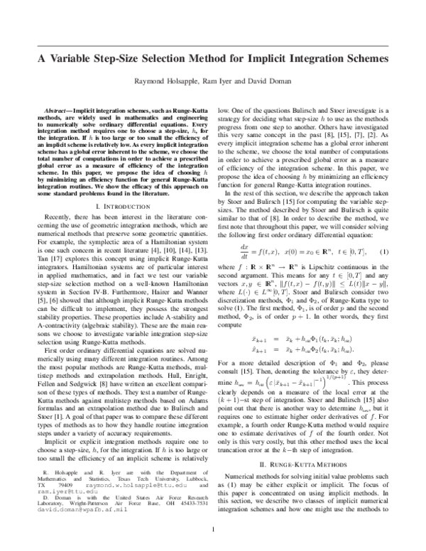 Pdf A Variable Step Size Selection Method For Implicit Integration Schemes 1197