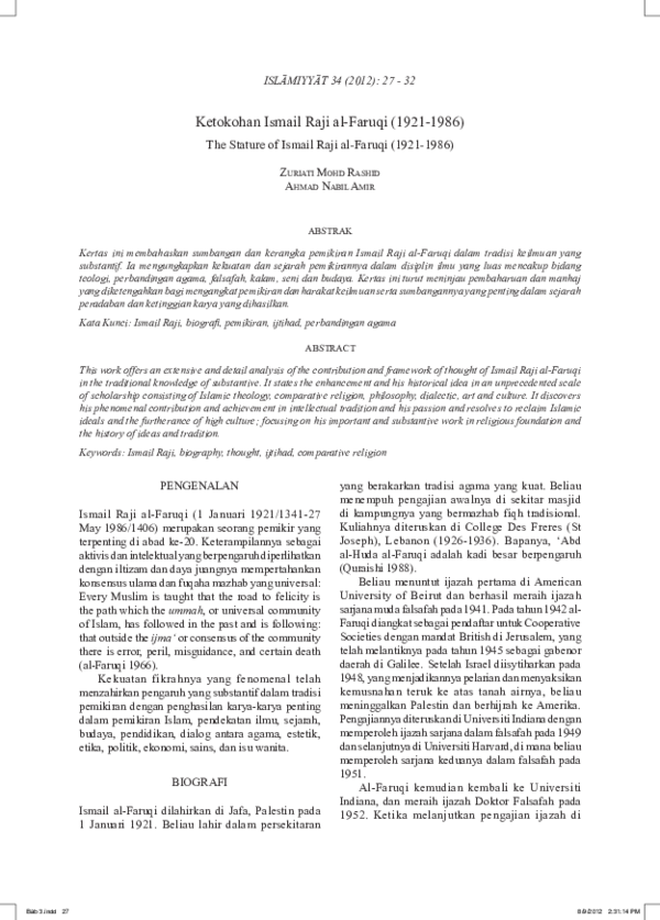 (PDF) [ms] The Stature of Ismail Raji al-Faruqi (1921-1986) | zuriati ...