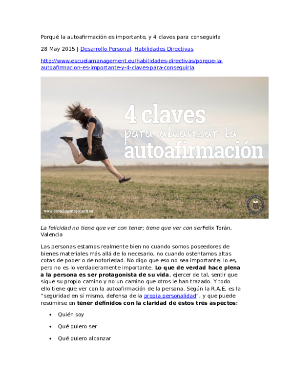(DOC) Porque la autoafirmacion es importante