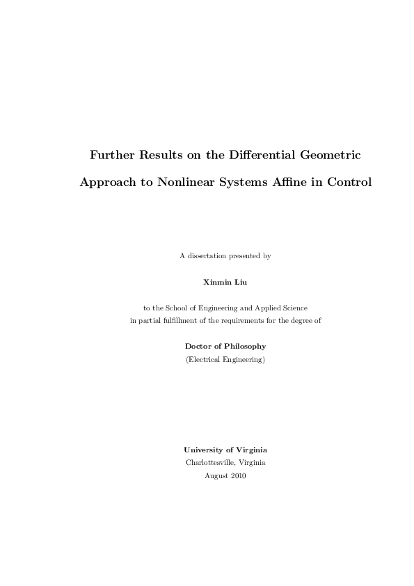 Pdf Further Results On The Differential Geometric Approach To Nonlinear Systems Affine In