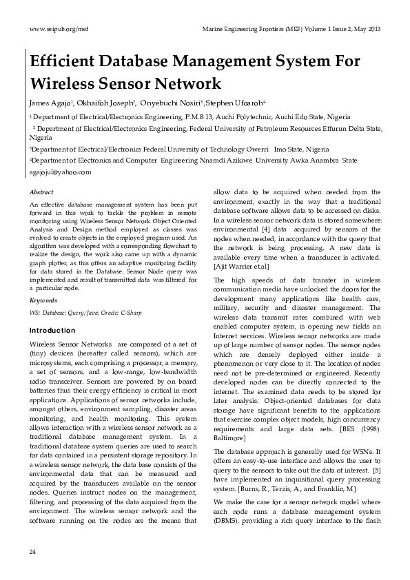 (PDF) Efficient Database Management System For Wireless Sensor Network