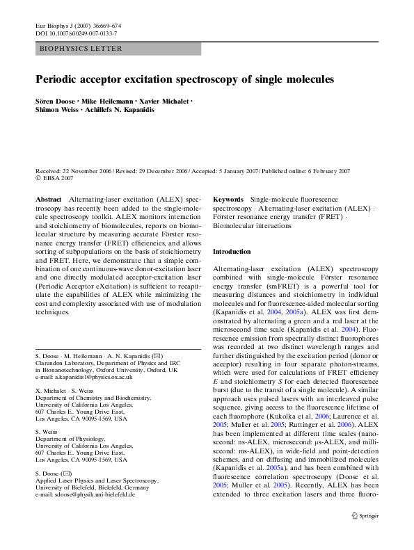 (PDF) Periodic acceptor excitation spectroscopy of single molecules ...