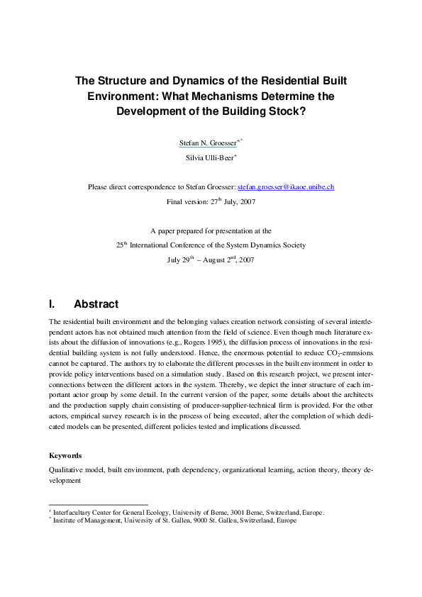 The Structure and Dynamics of the Residential Building Environment ...