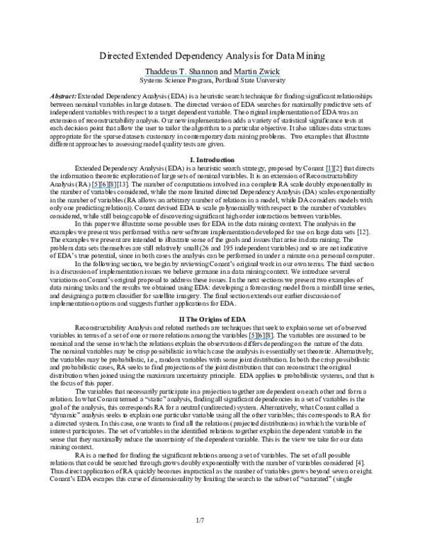 (PDF) Directed Dependency Analysis for Data Mining | Martin Zwick - Academia.edu