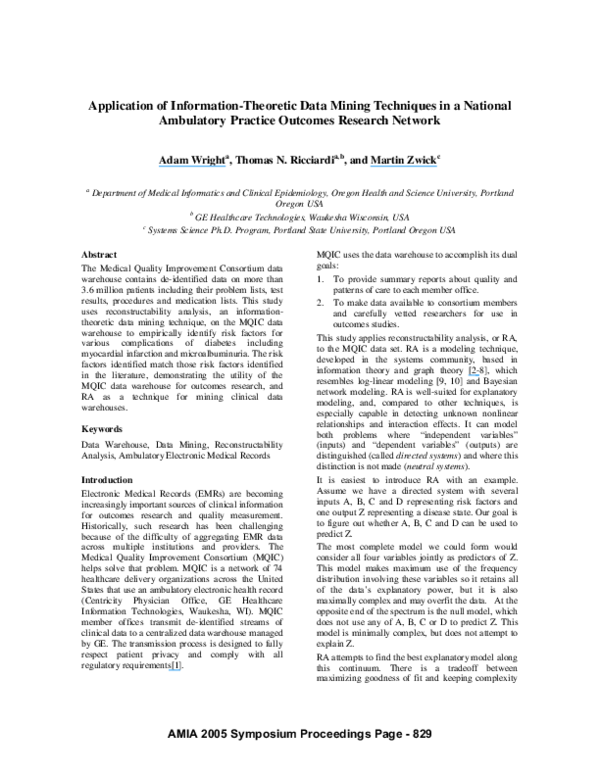 (PDF) Application of information-theoretic data mining techniques in a national ambulatory ...
