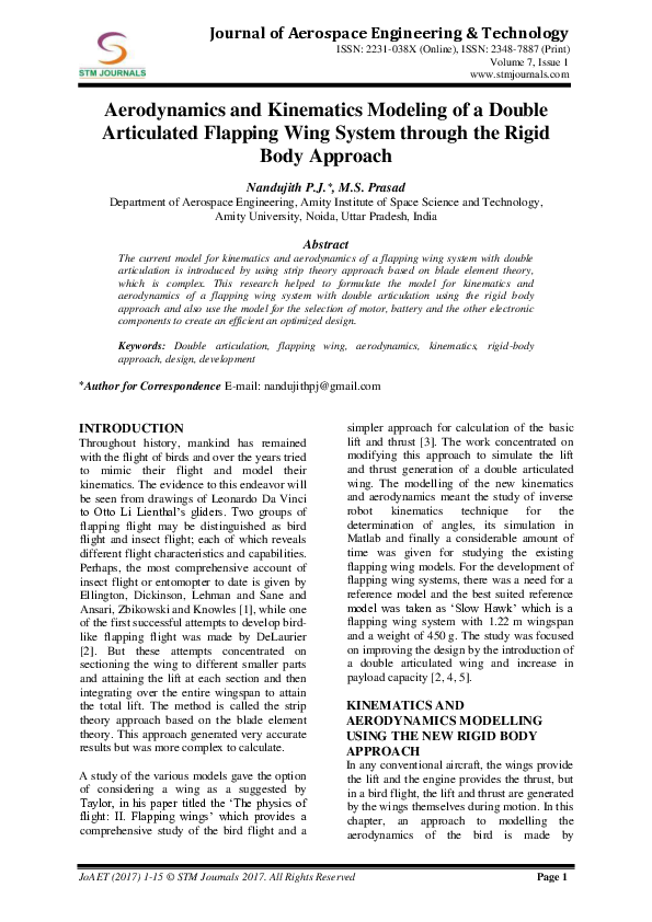 (PDF) Aerodynamics and Kinematics Modeling of a Double Articulated Flapping Wing System through ...