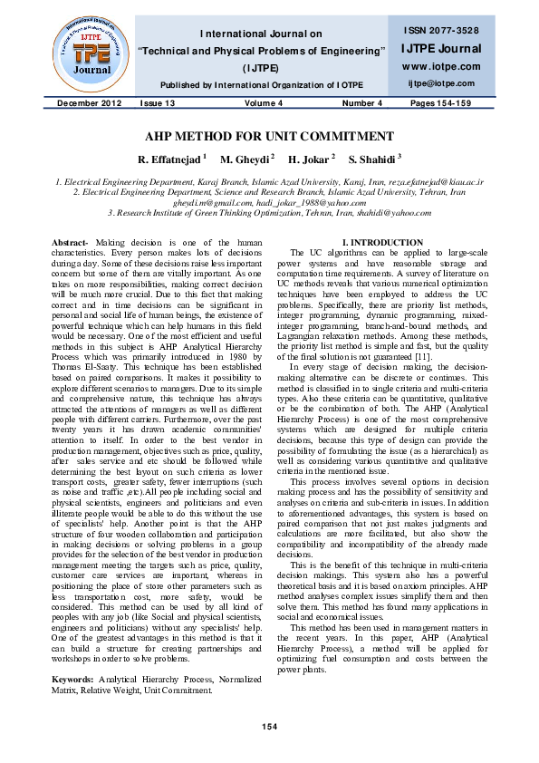 (PDF) AHP for Effective Unit Commitment Decisions