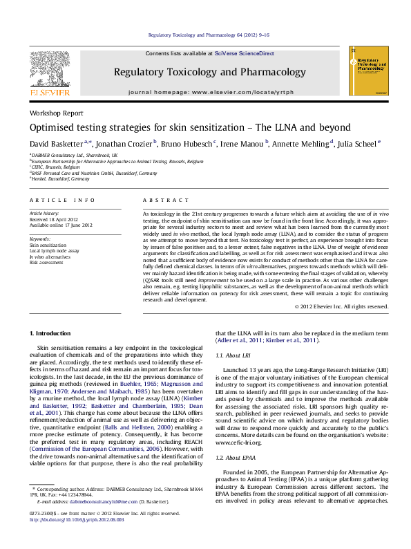 (PDF) Optimised testing strategies for skin sensitization – The LLNA ...