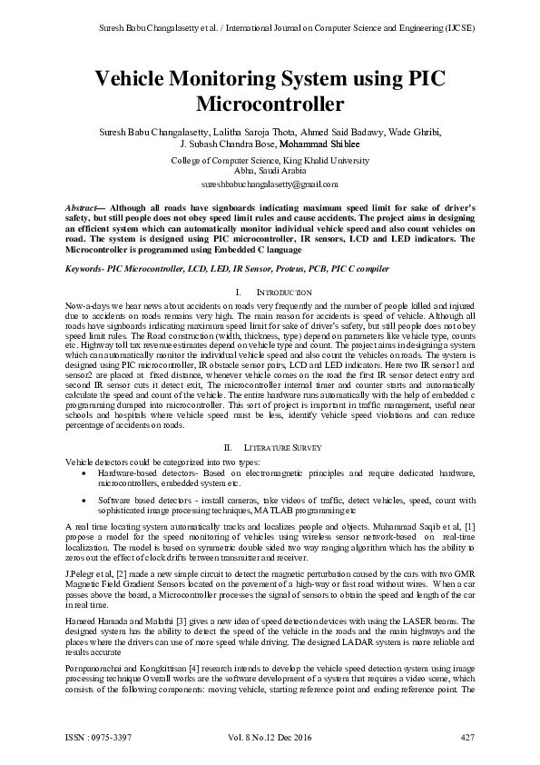 (PDF) Vehicle Monitoring System using PIC Microcontroller