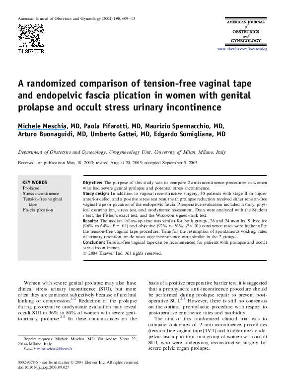 (PDF) A randomized comparison of tension-free vaginal tape and ...