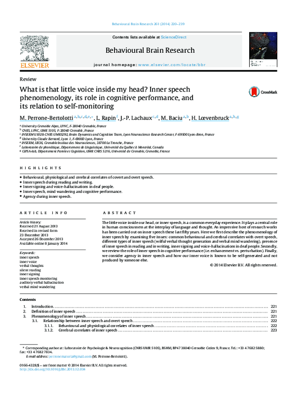(PDF) What is that little voice inside my head? Inner speech ...