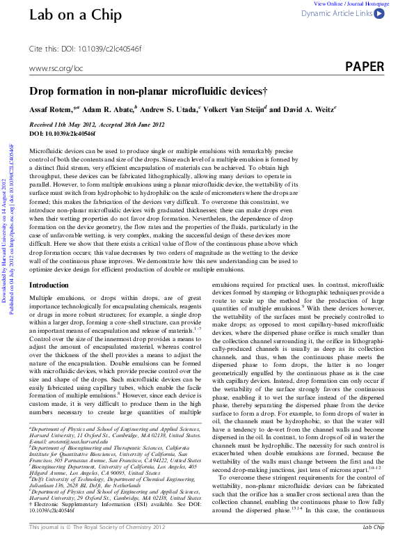 (PDF) Drop formation in non-planar microfluidic devices