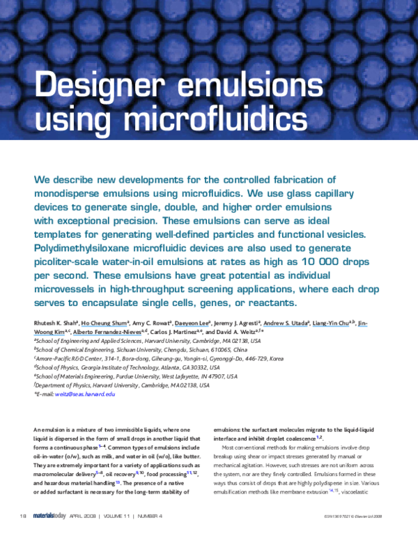 (PDF) Designer emulsions using microfluidics