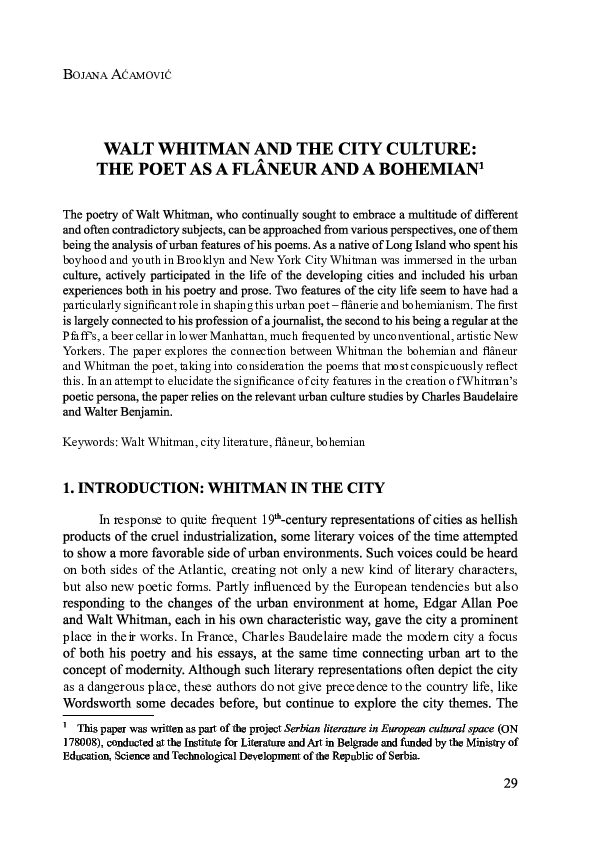 (PDF) Walt Whitman and the City Culture: The Poet as a Flaneur and a ...