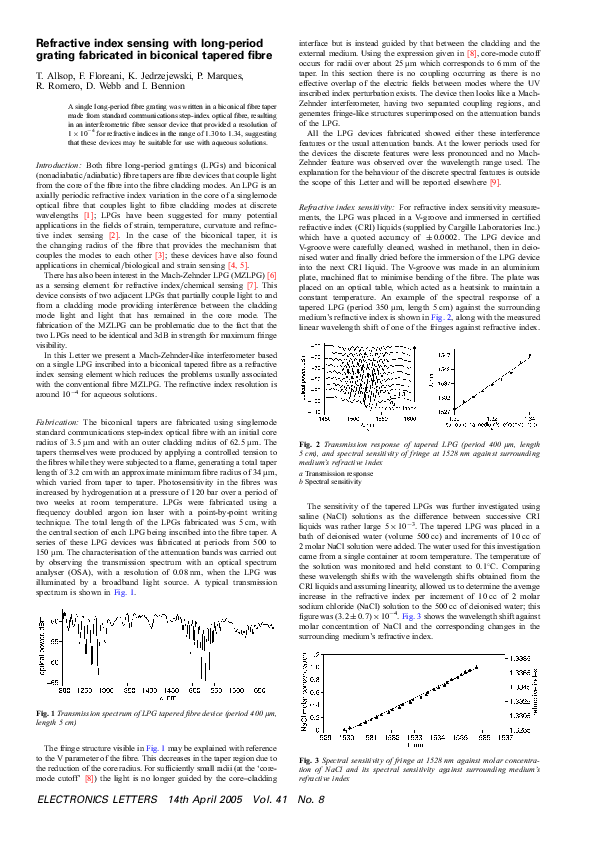 (PDF) Refractive index sensing with long-period grating fabricated in biconical tapered fibre