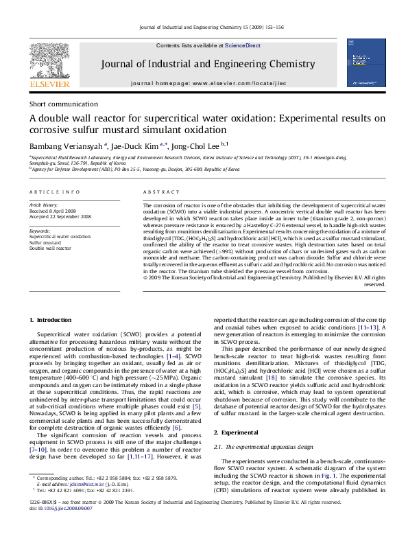 (PDF) A double wall reactor for supercritical water oxidation: Experimental results on corrosive ...