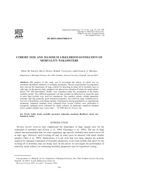 Pdf Cohort Size And Maximum Likelihood Estimation Of Mortality Parameters